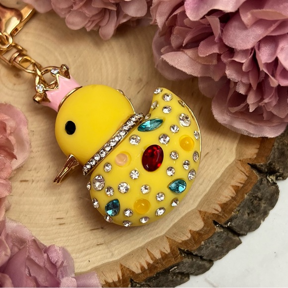 Accessories | Yellow Jeweled Duck With Crystals And Crown Keychain ...
